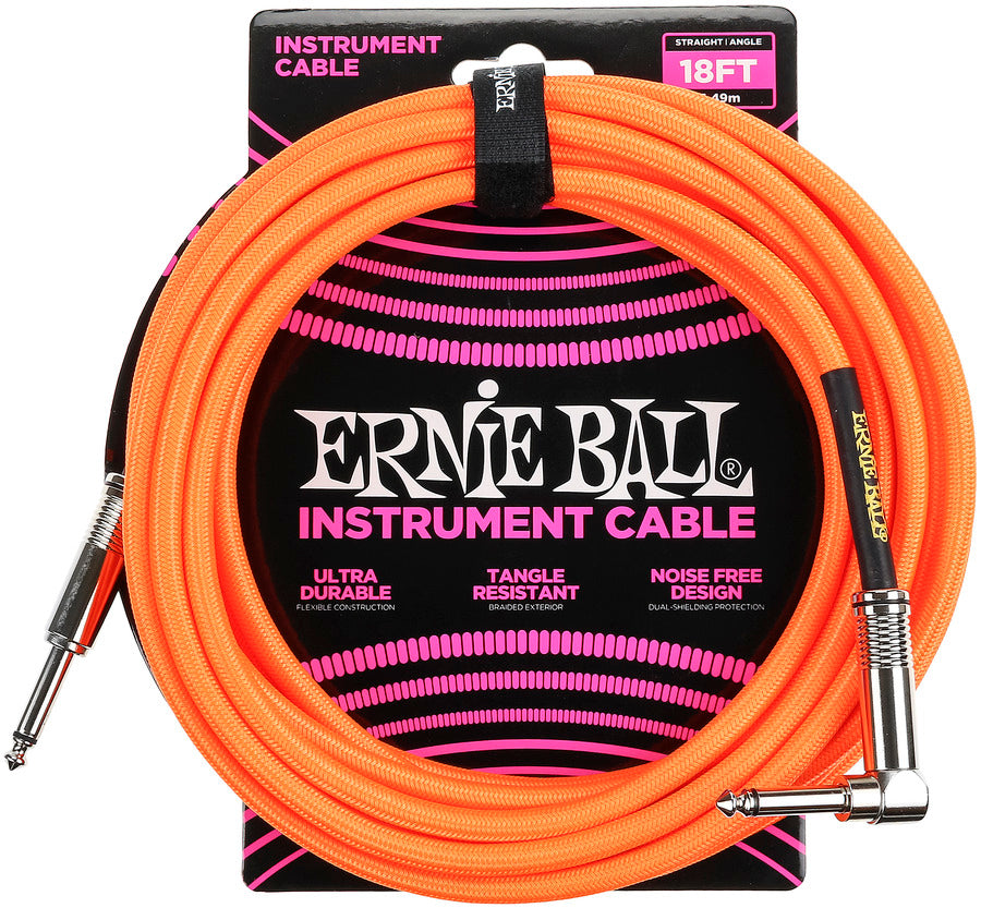 Ernie Ball 25ft Braided ST/RA- Neon Orange — Pedal Empire
